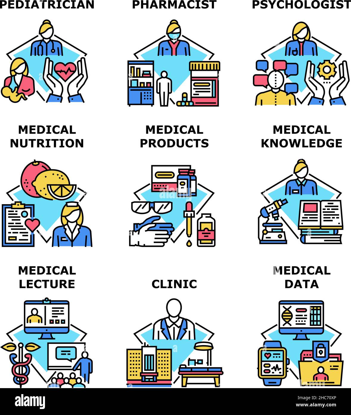 Medical Knowledge Set Icons Vector Illustrations Stock Vector Image ...