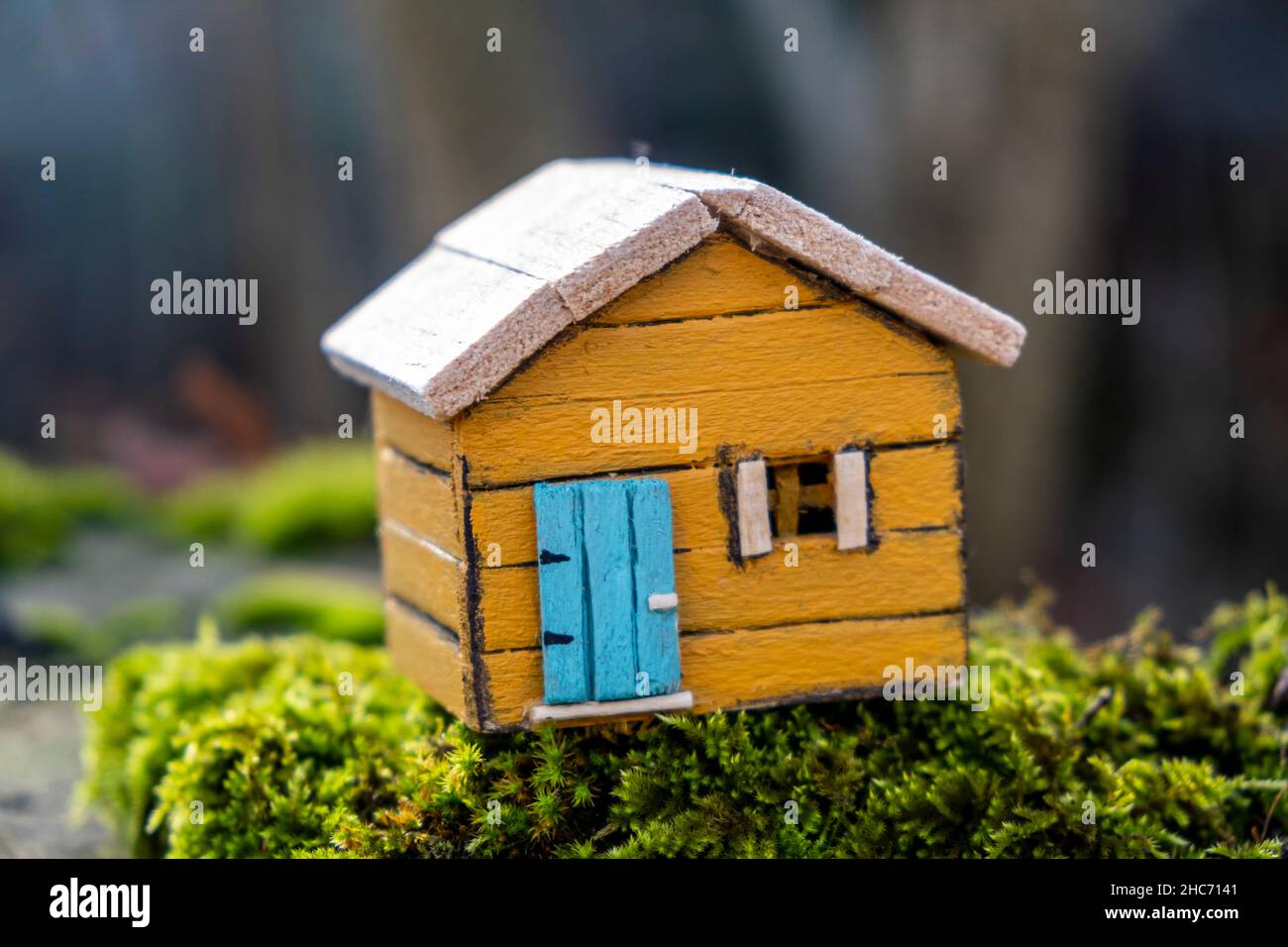 colored wooden model house in the forest Stock Photo - Alamy