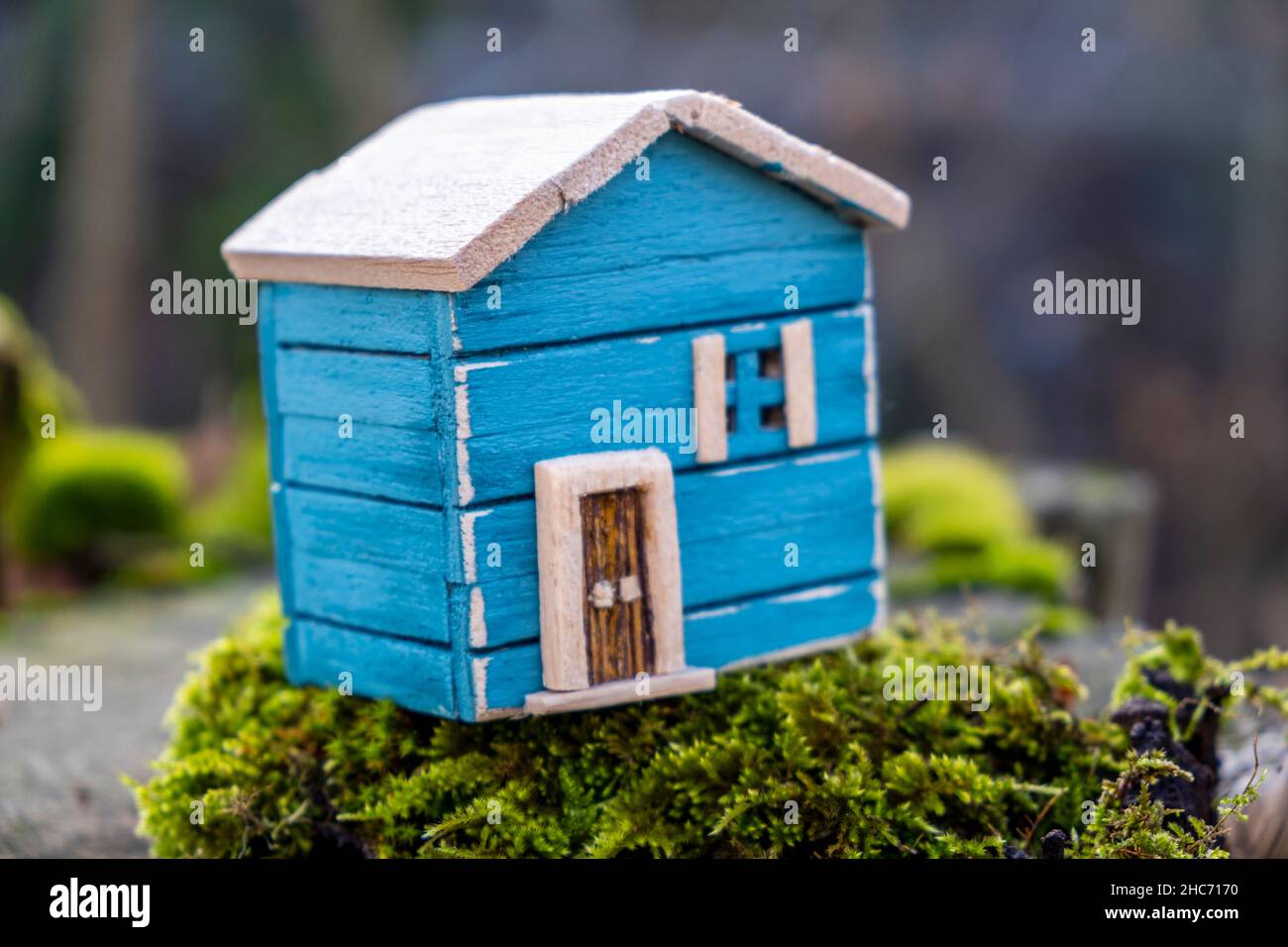 colored wooden model house in the forest Stock Photo - Alamy