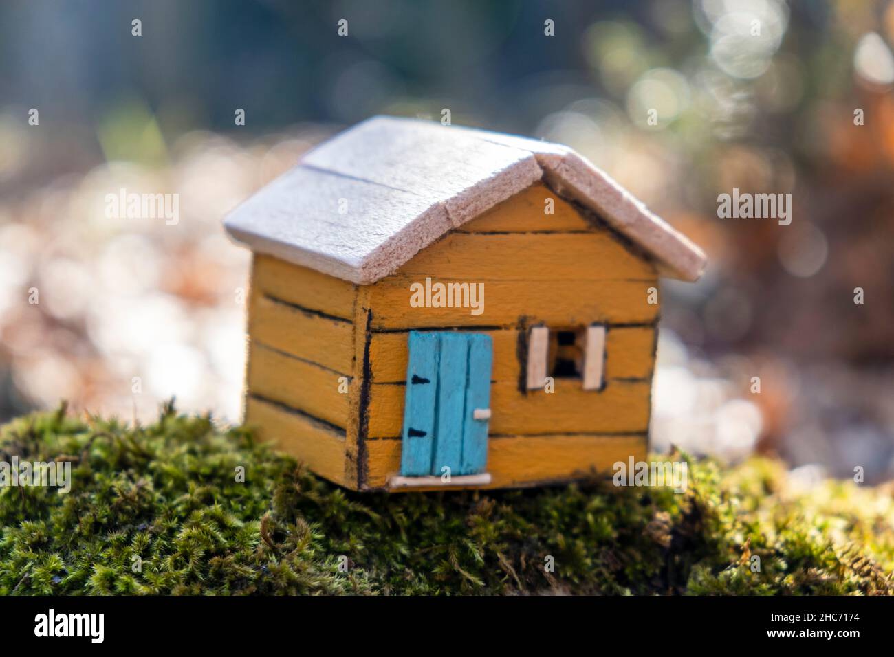 colored wooden model house in the forest Stock Photo - Alamy