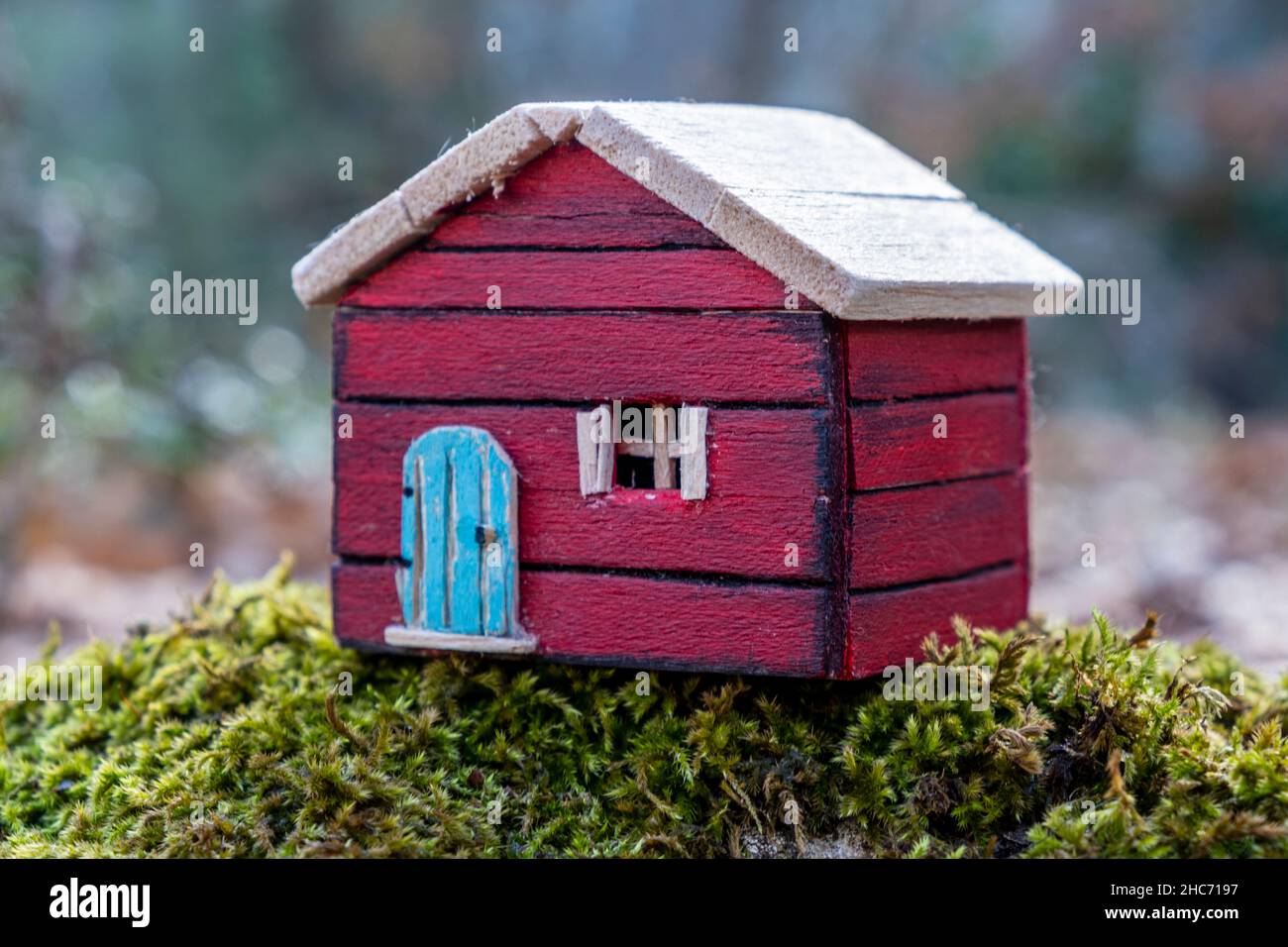 colored wooden model house in the forest Stock Photo - Alamy