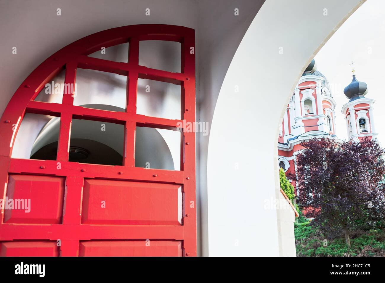 Wooden gate with arch . Entrance to the church yard Stock Photo - Alamy