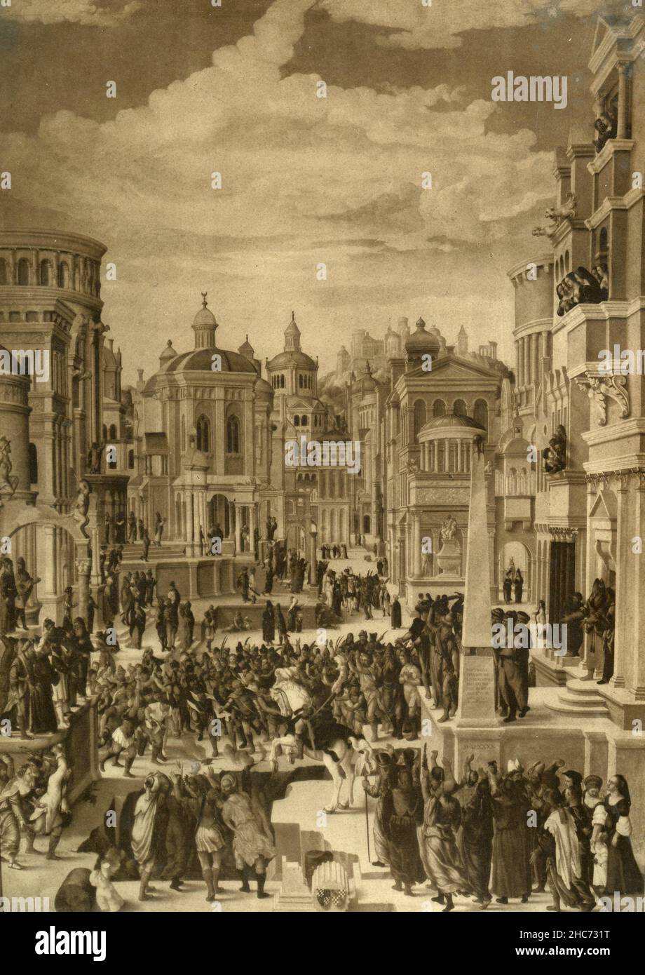 Marcus Curtius, painting by German artist Ludwig Refinger, Munich 1897 ...