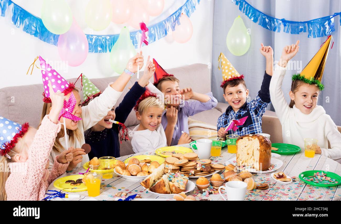 Children having fun during friend’s birthday party Stock Photo - Alamy