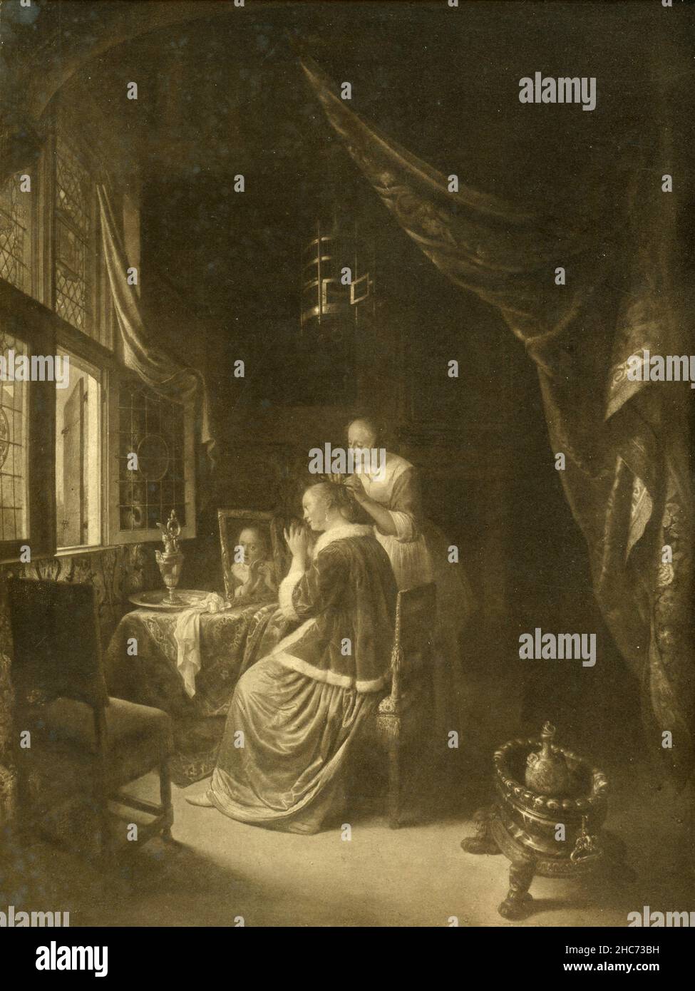 Lady in Front of the Mirror, painting by Dutch artist Gerard Dou ...