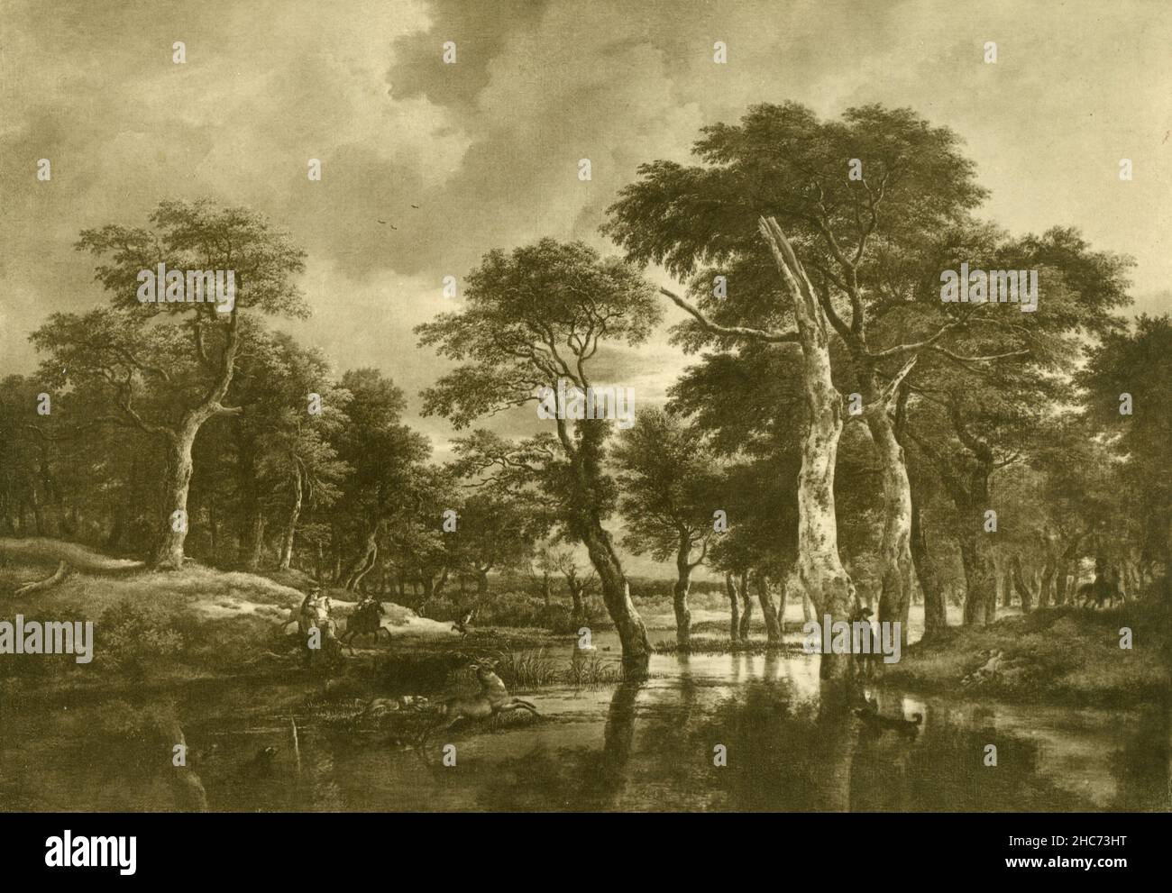 The Hunt, painting by Dutch artist Jacob van Ruisdael, Munich 1897 ...