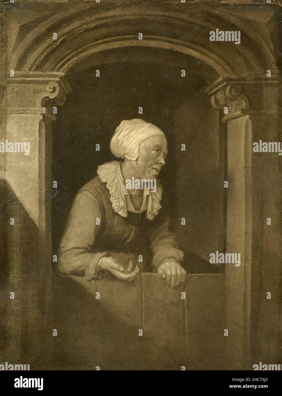 Old Woman at the Window, painting by Dutch artist Gerard Dou, Munich ...