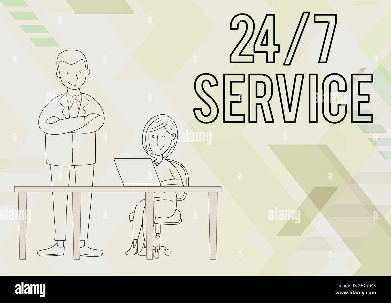 Hand writing sign 24 Or 7 Service. Business approach Always available ...