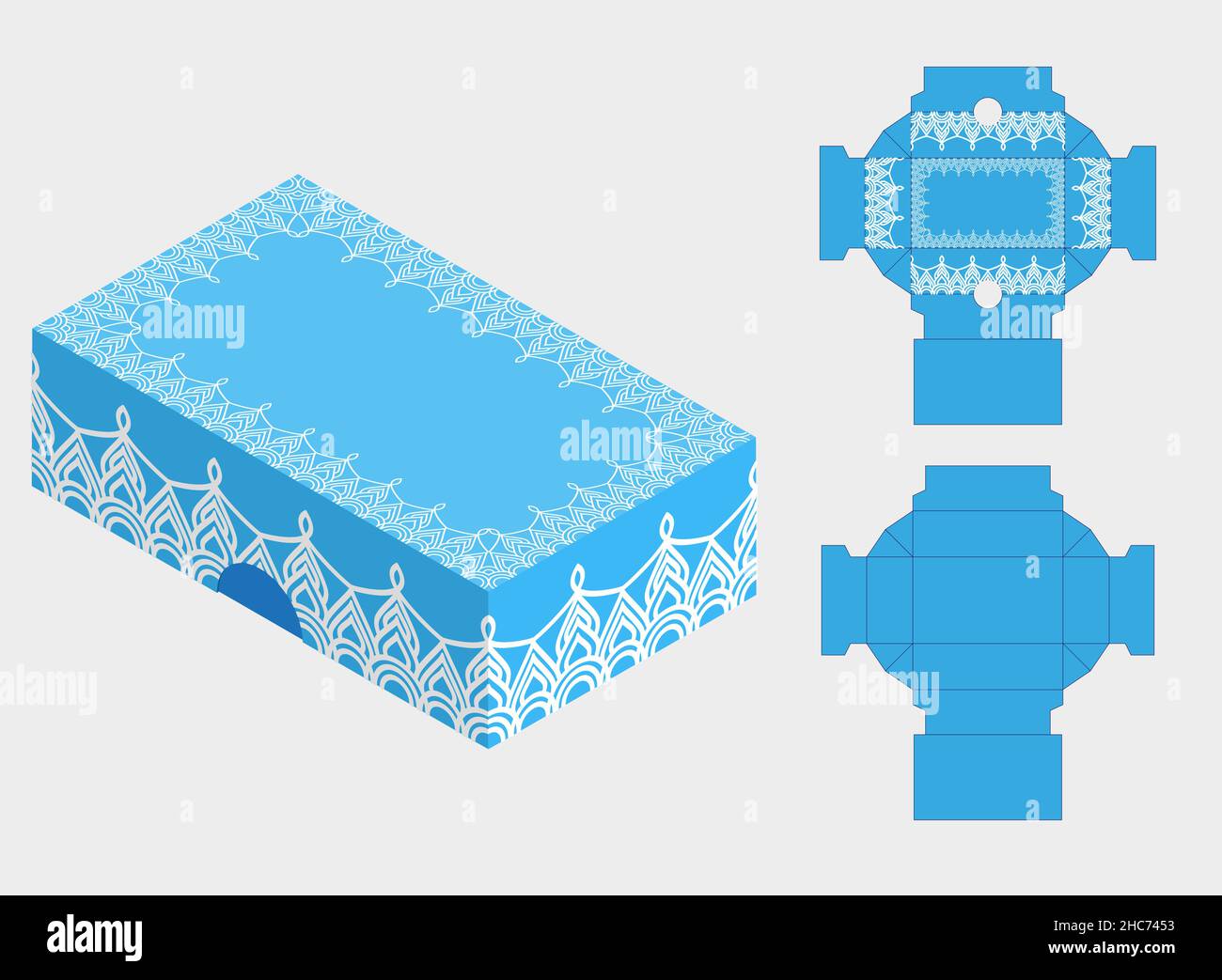 Box template with white ethnic design.Abstract blue colour seamless ...