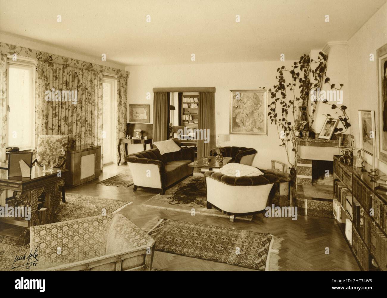 Inside View of a House: Living Room, Bokagarden, Sweden 1945 Stock ...