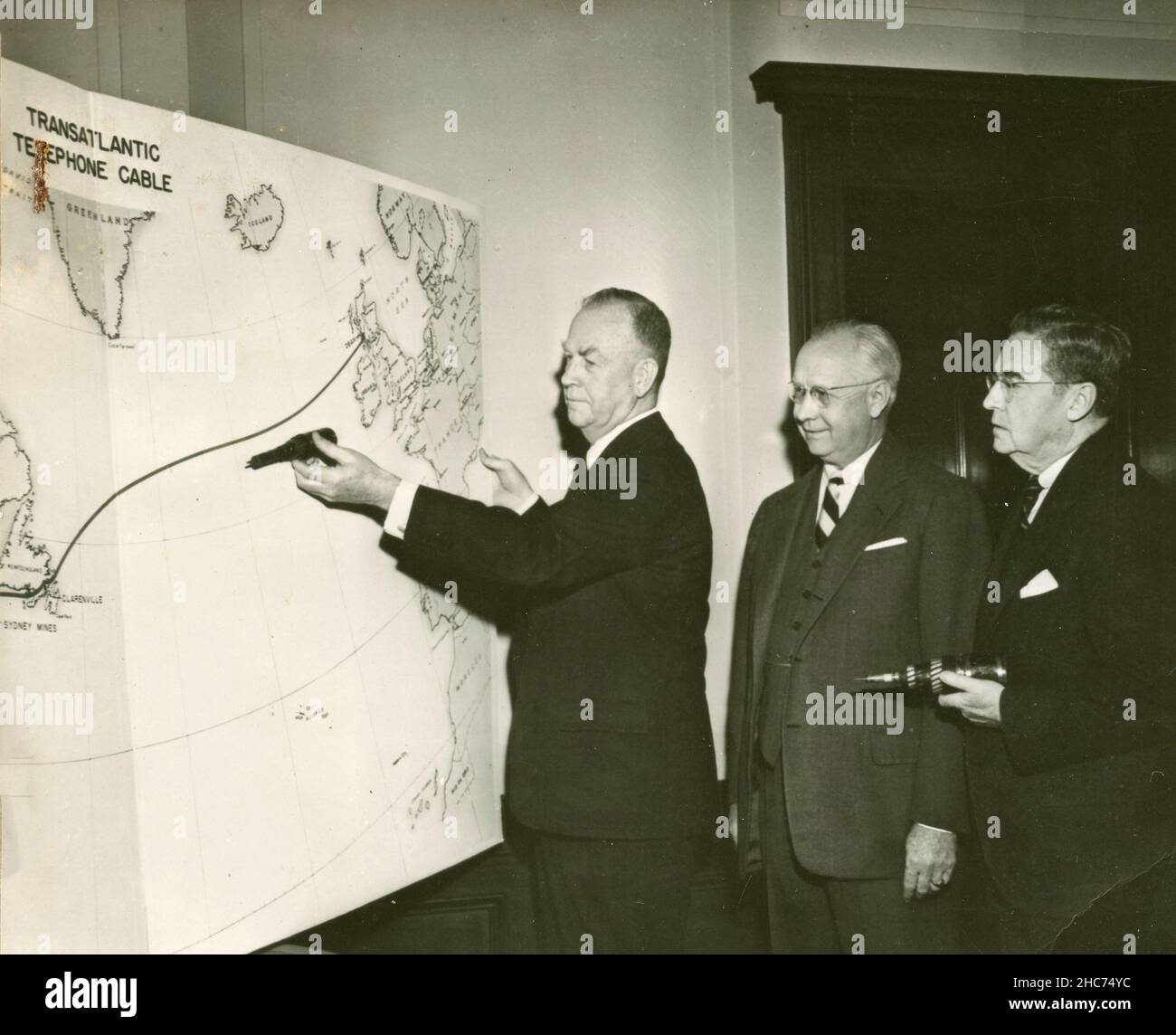 Explaing the route of the Transtlantic Telephone Cable project on the ...