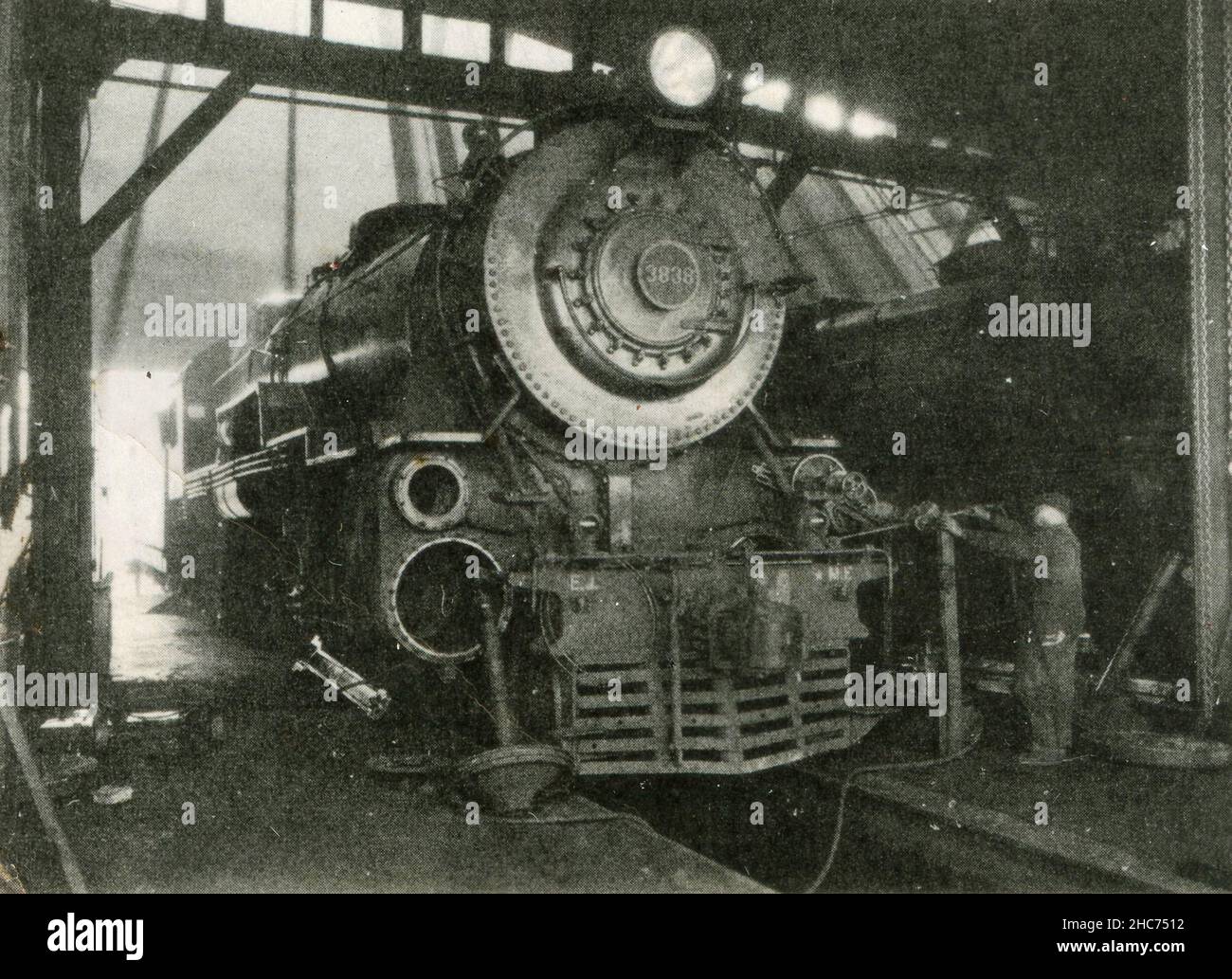Locomotive in repair at the railroad workshop, USA 1950s Stock Photo ...