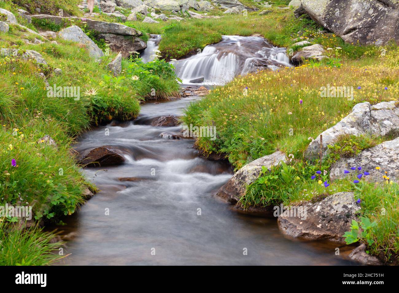 River flowing through meadows and rocks Stock Photo - Alamy
