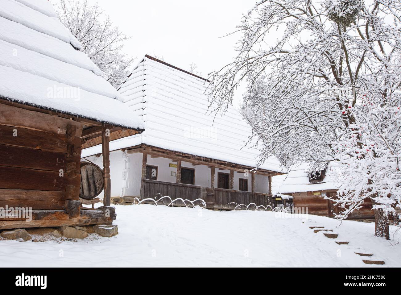 Lviv, Ukraine - December 8, 2021: Ancient village house in Klymentii ...
