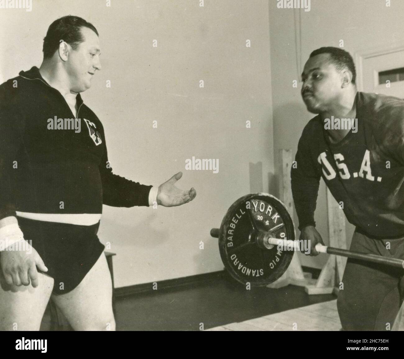 Germaan and American weightlifters, USA 1950s Stock Photo - Alamy