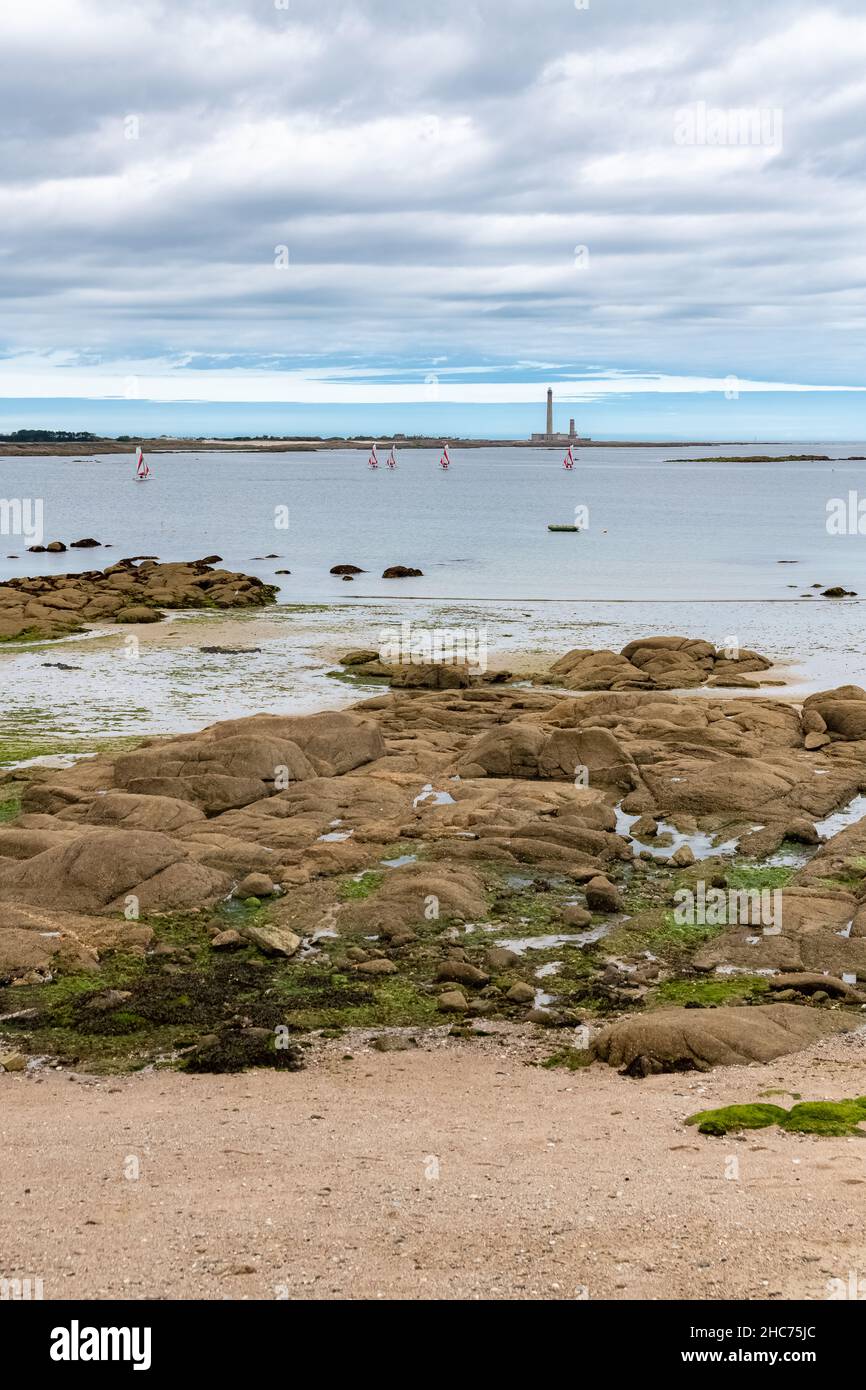 Barfleur in Normandy, the beach with the Gatteville lighthouse in ...