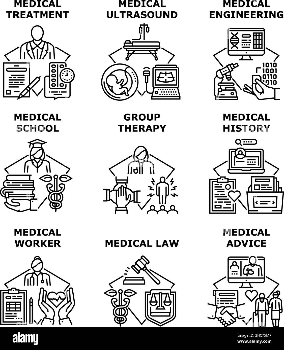 Medical Treatment Set Icons Vector Illustrations Stock Vector Image ...