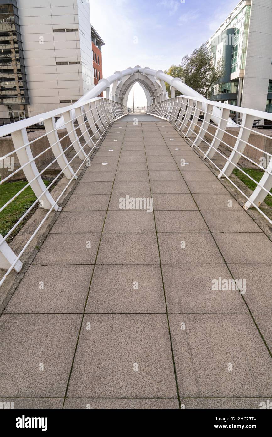Vertical closeup of the Prince's Dock footbridge path in Liverpool UK ...