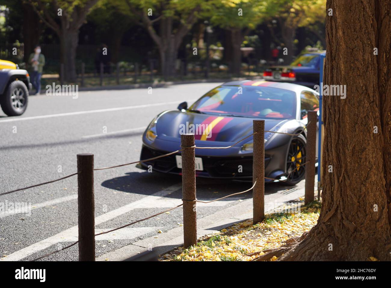 Stylish car at the Jingu Gaien Ginkgo Avenue, Tokyo, Japan Stock Photo ...