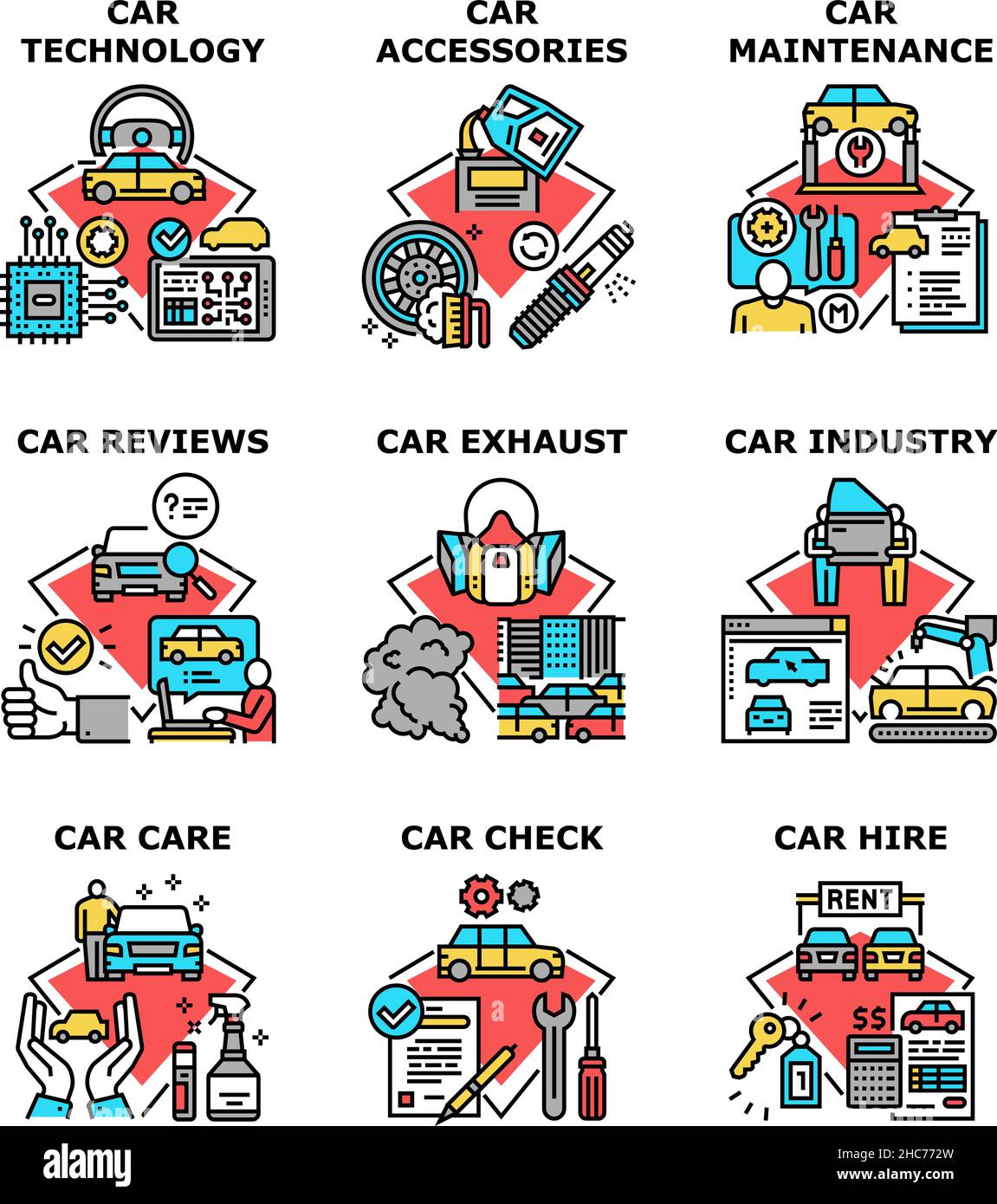 Car Technology Set Icons Vector Illustrations Stock Vector Image & Art ...
