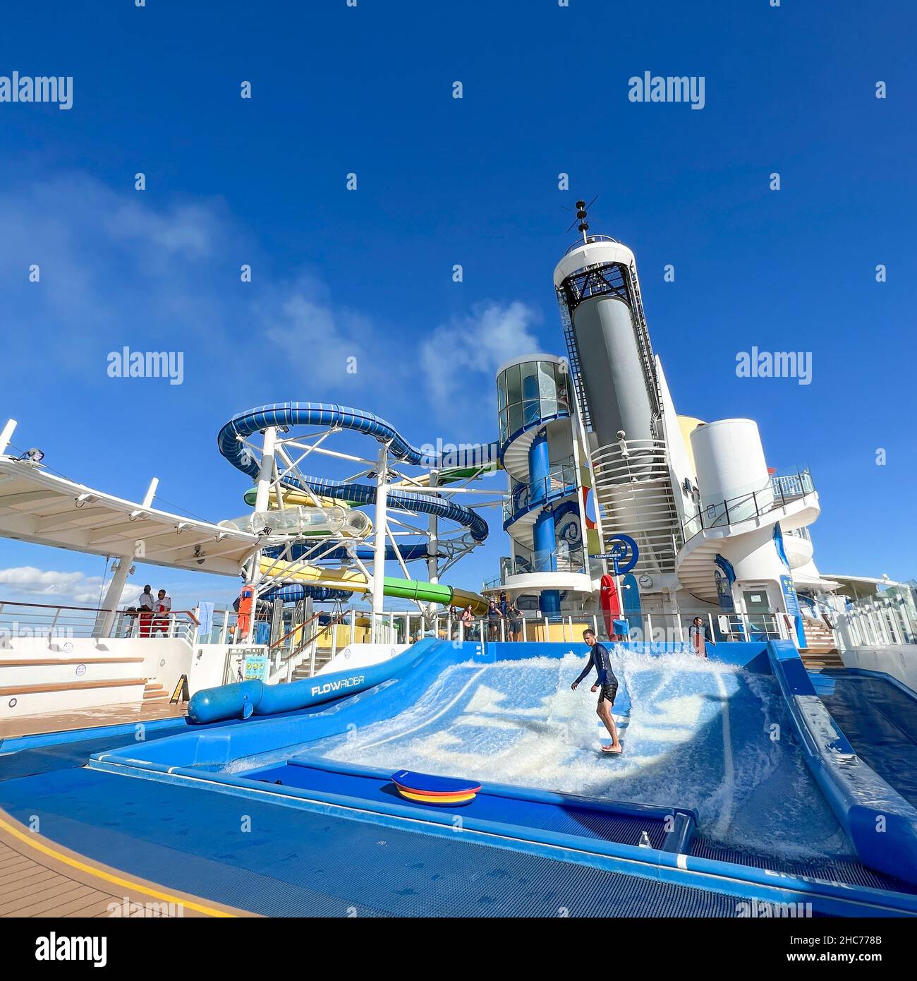 Orlando, FL USA - December 6, 2021: The Flowrider area aboard the Royal ...