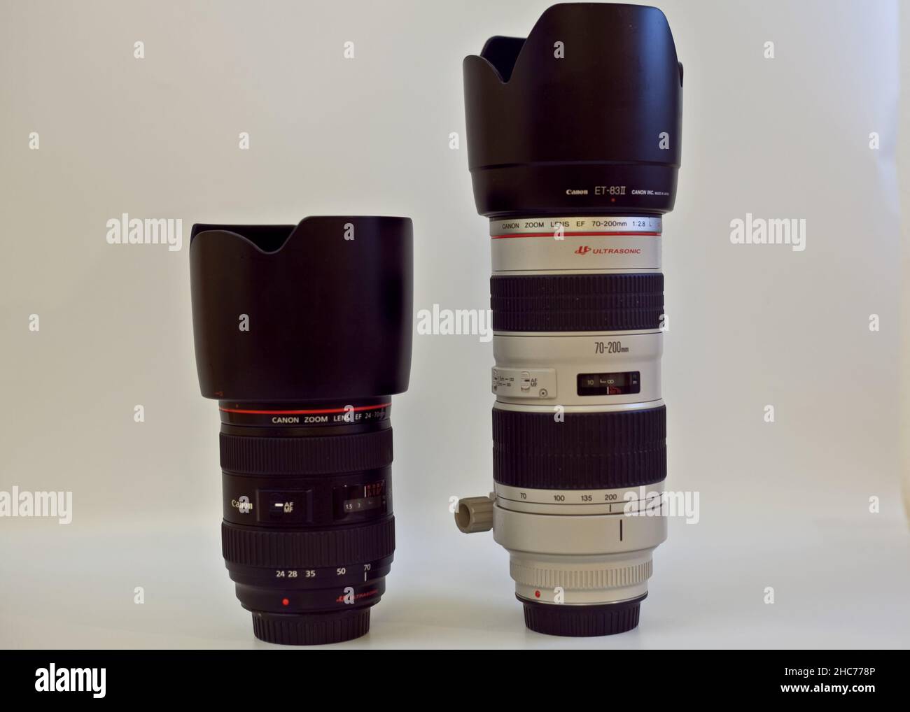 Canon 70-200 F 2.8L camera lens isolated on a white background Stock ...