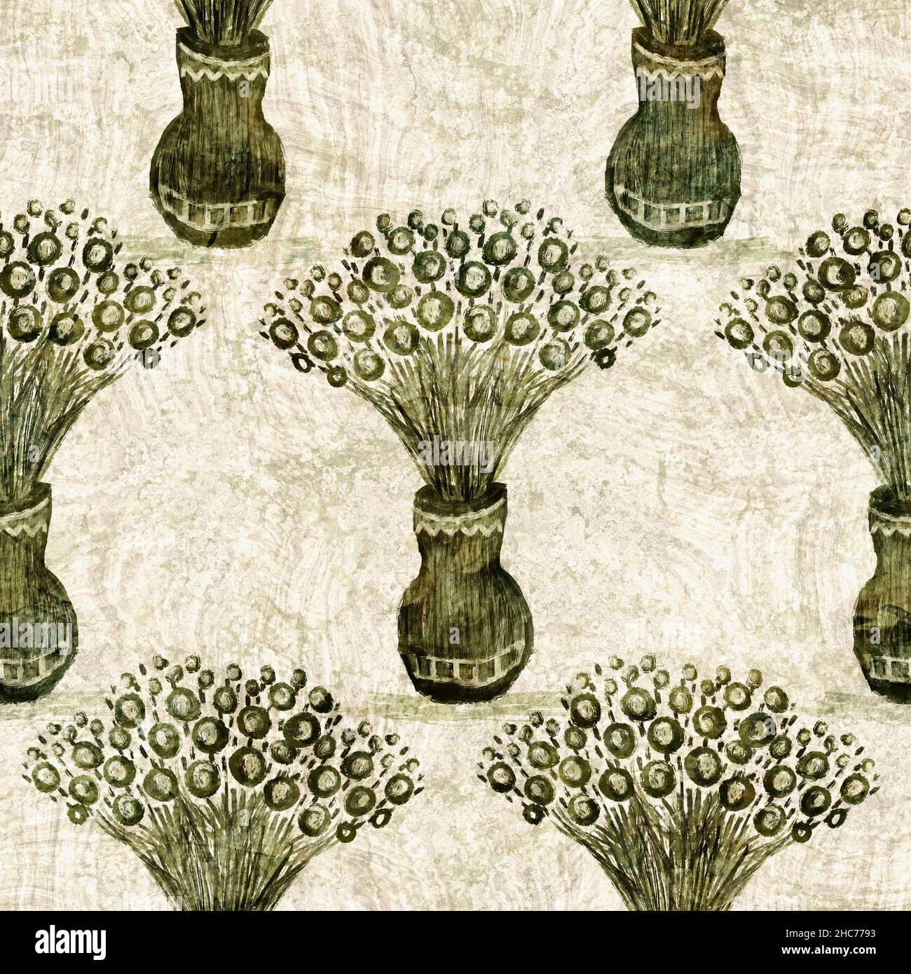 Desert plant on sand texture seamless raster pattern. Organic succulent ...