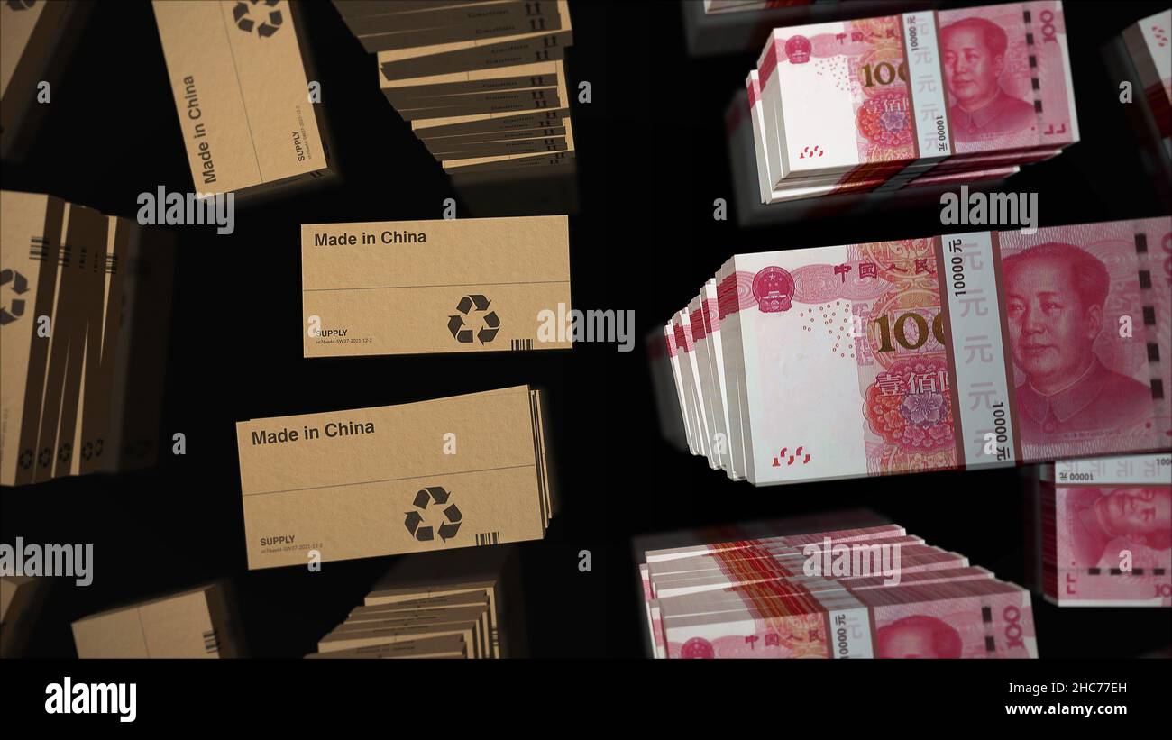 Made in China China box line with Renminbi bundle stacks. Export, trade ...
