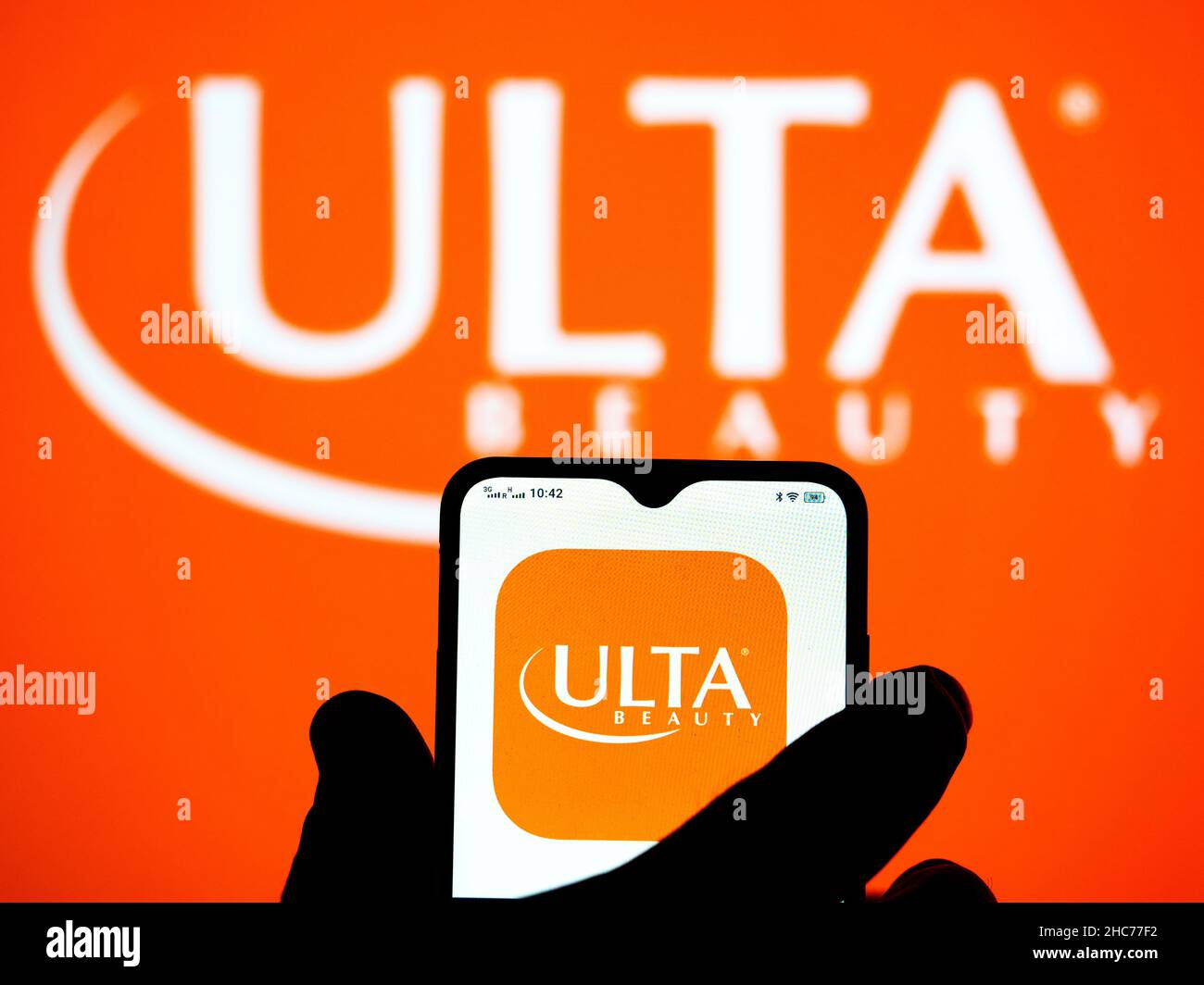 In this photo illustration Ulta Beauty, Inc. logo seen displayed on a ...