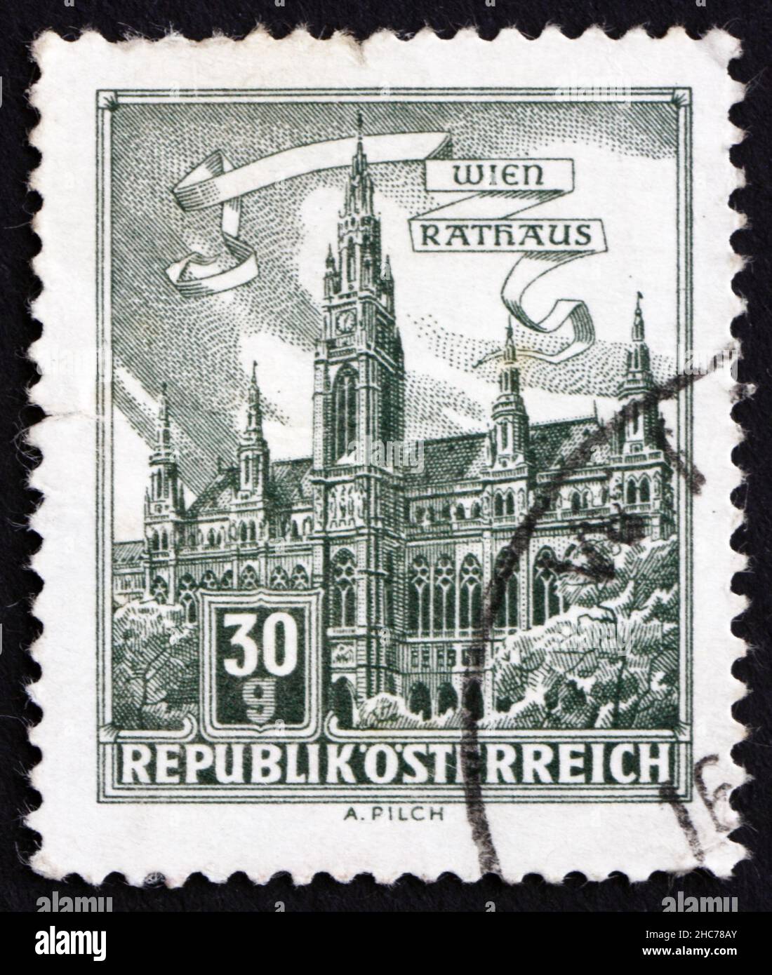AUSTRIA - CIRCA 1962: a stamp printed in the Austria shows City Hall ...