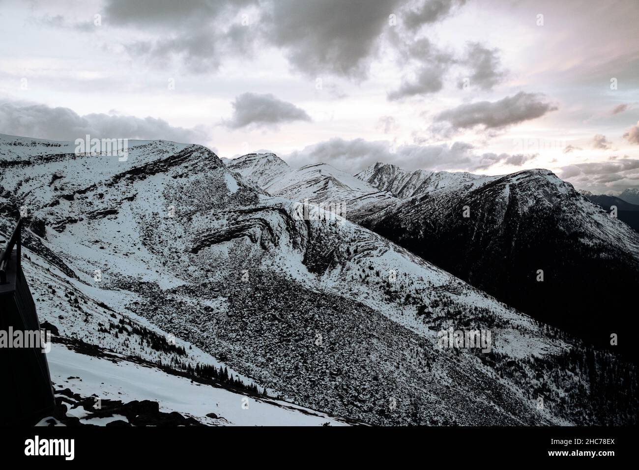 Beautiful view of a winter landscape with snow-capped mountains and ...