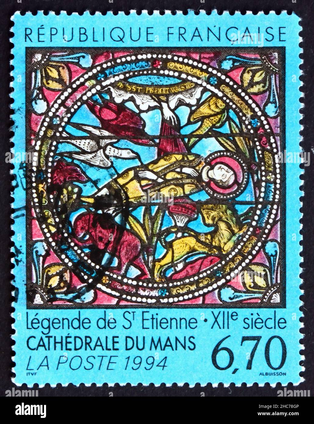 FRANCE - CIRCA 1994: a stamp printed in the France shows Stained Glass ...