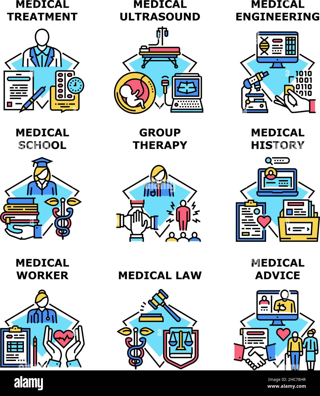 Medical Treatment Set Icons Vector Illustrations Stock Vector Image ...