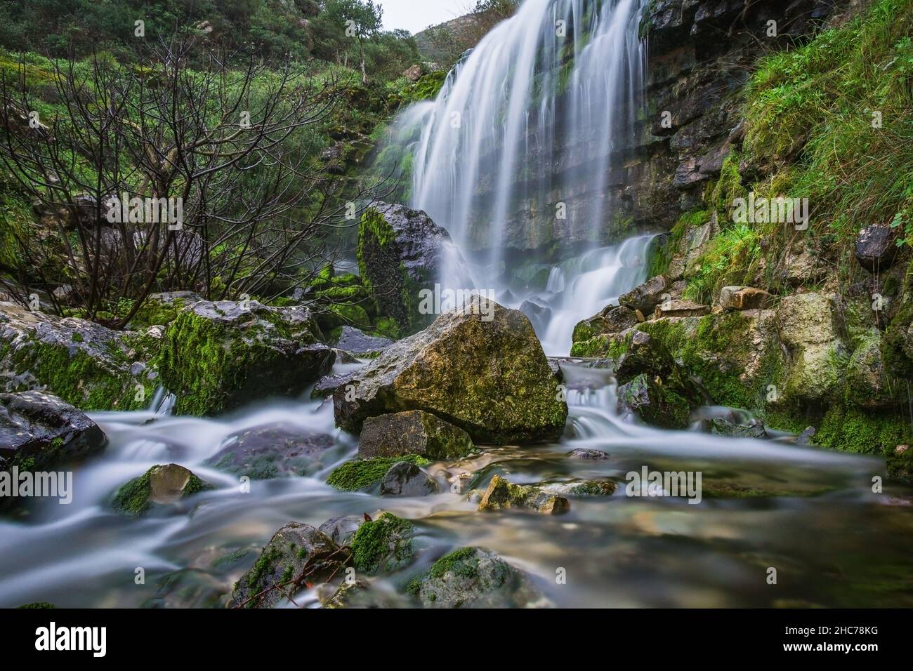Scenic waterfall in a rocky area in Serra de Aire, Fornea, Portugal ...