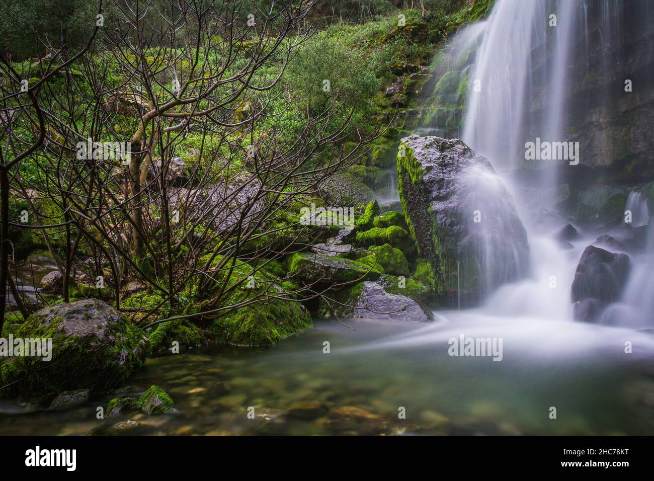 Scenic waterfall in a rocky area in Serra de Aire, Fornea, Portugal ...