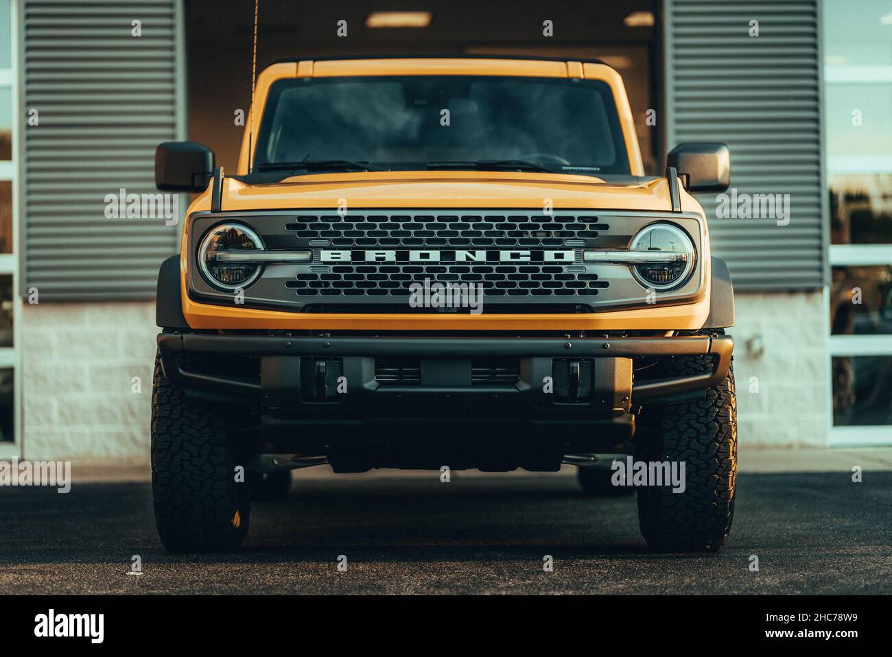 Yellow Ford Bronco Badlands SUV in the USA Stock Photo - Alamy