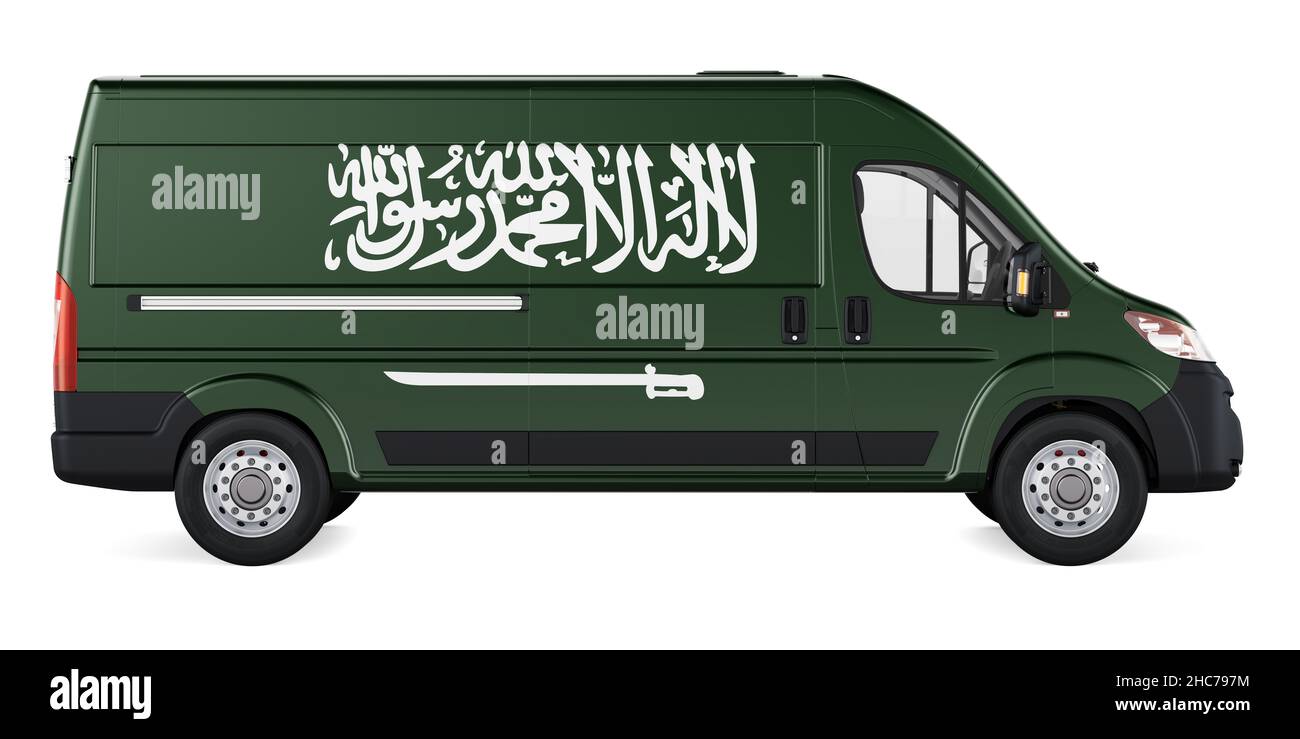 Saudi Arabian flag painted on commercial delivery van. Freight delivery ...