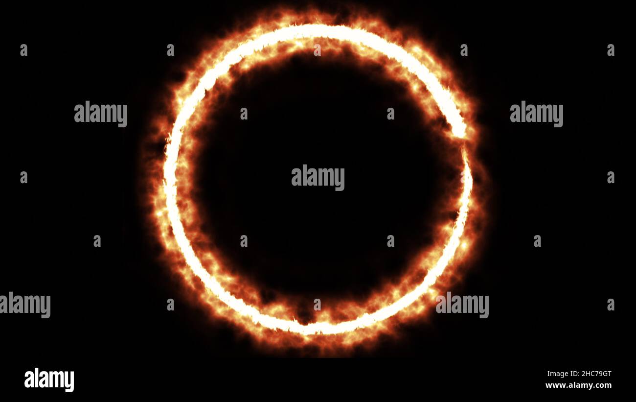 Flame circle with 3d render hot glow around perimeter. Symbol of ...