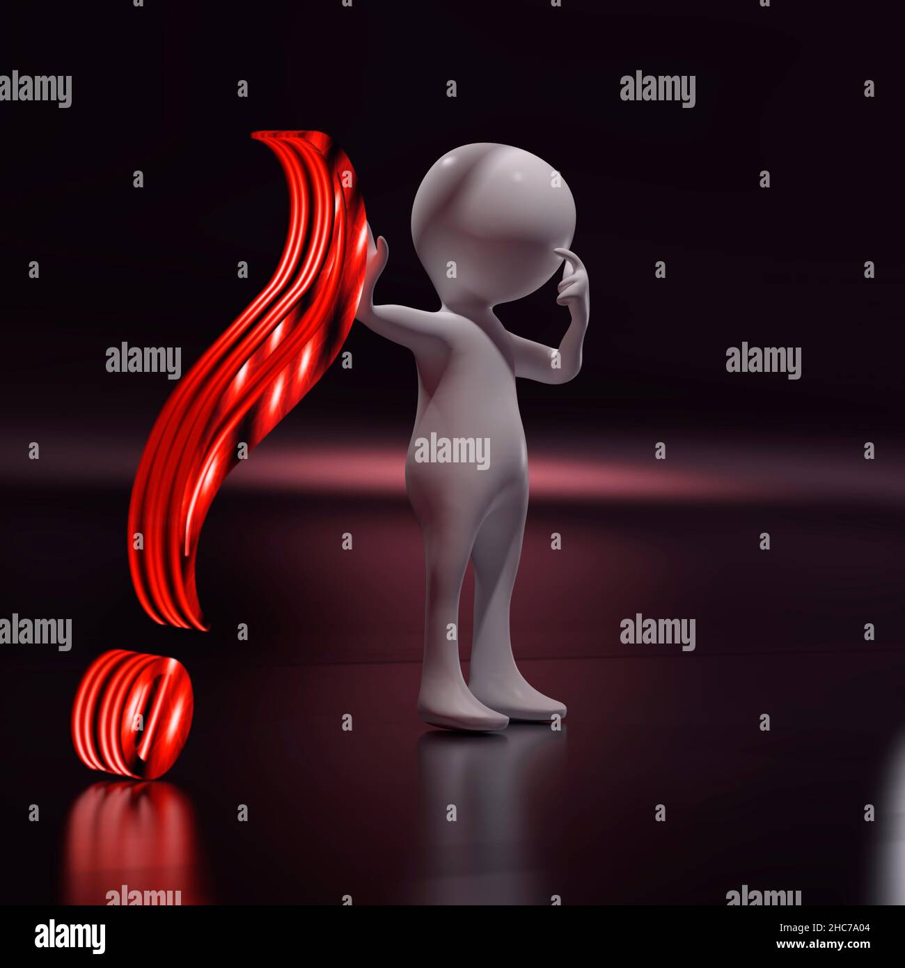 3d thinking character supporting a big question mark - 3d rendering ...