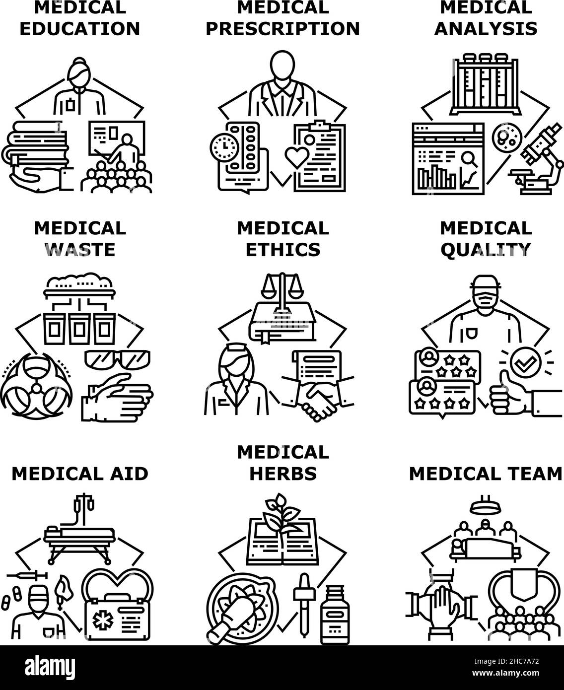 Medical Education Set Icons Vector Illustrations Stock Vector Image ...