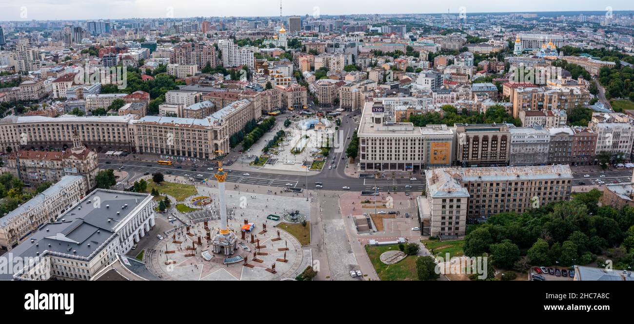 Aerial view of the Kyiv city. Beautiful streets near the city center ...