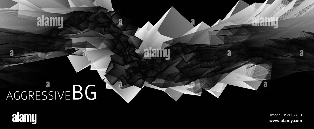 Futuristic aggressive background with black and white abstraction. Wide ...