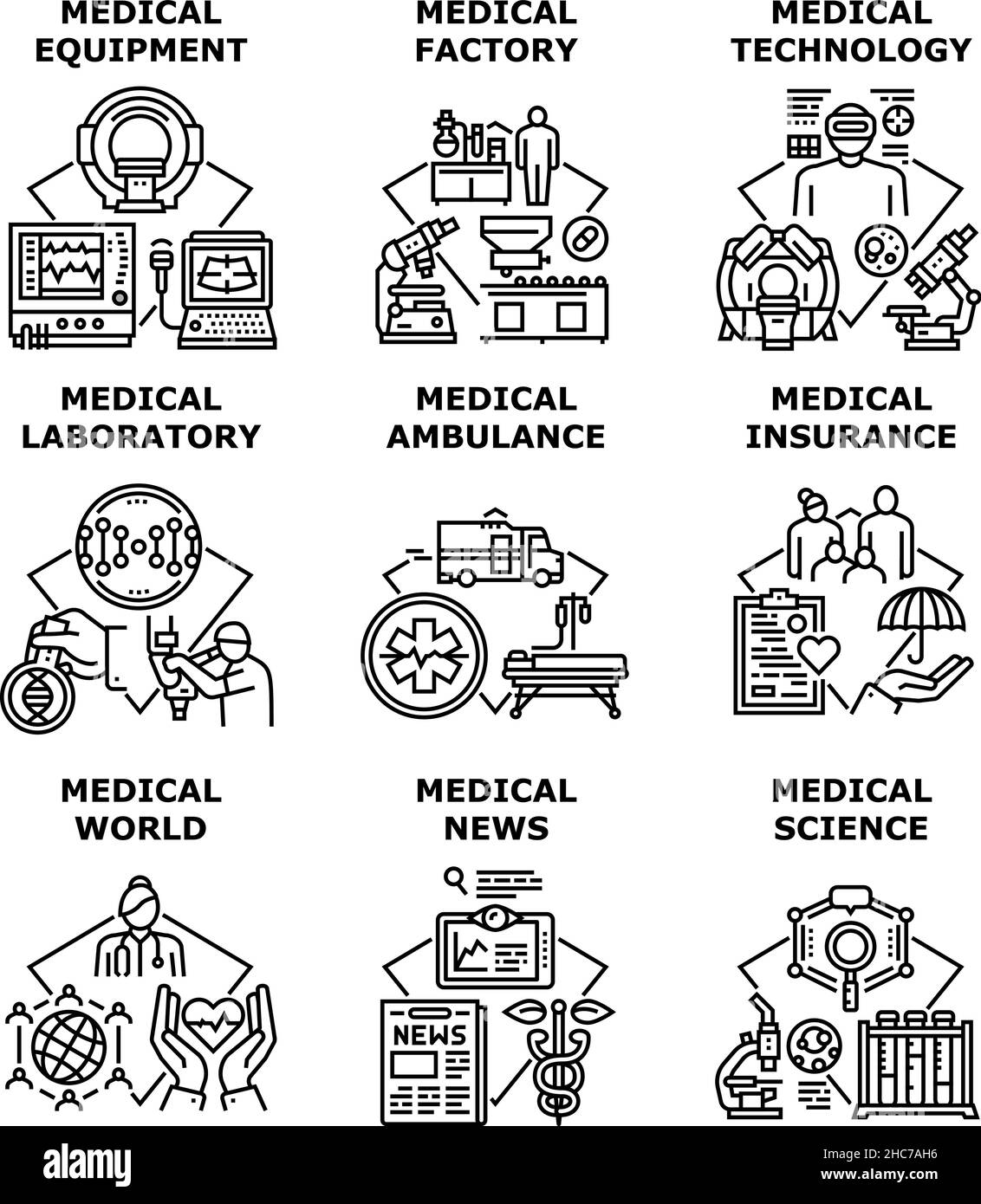 Medical Technology Set Icons Vector Illustrations Stock Vector Image ...