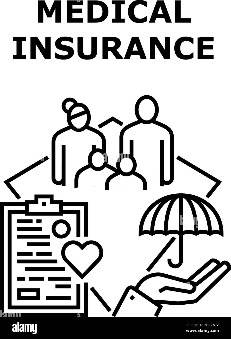Medical Insurance Care Concept Black Illustration Stock Vector Image ...