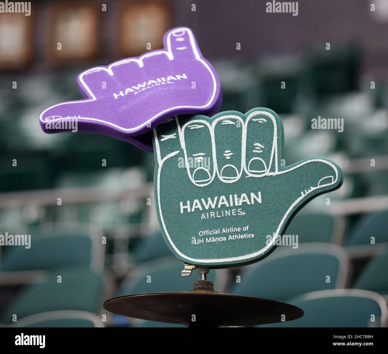 December 25, 2021 - Foam shaka hands on the bands symbols during a game ...