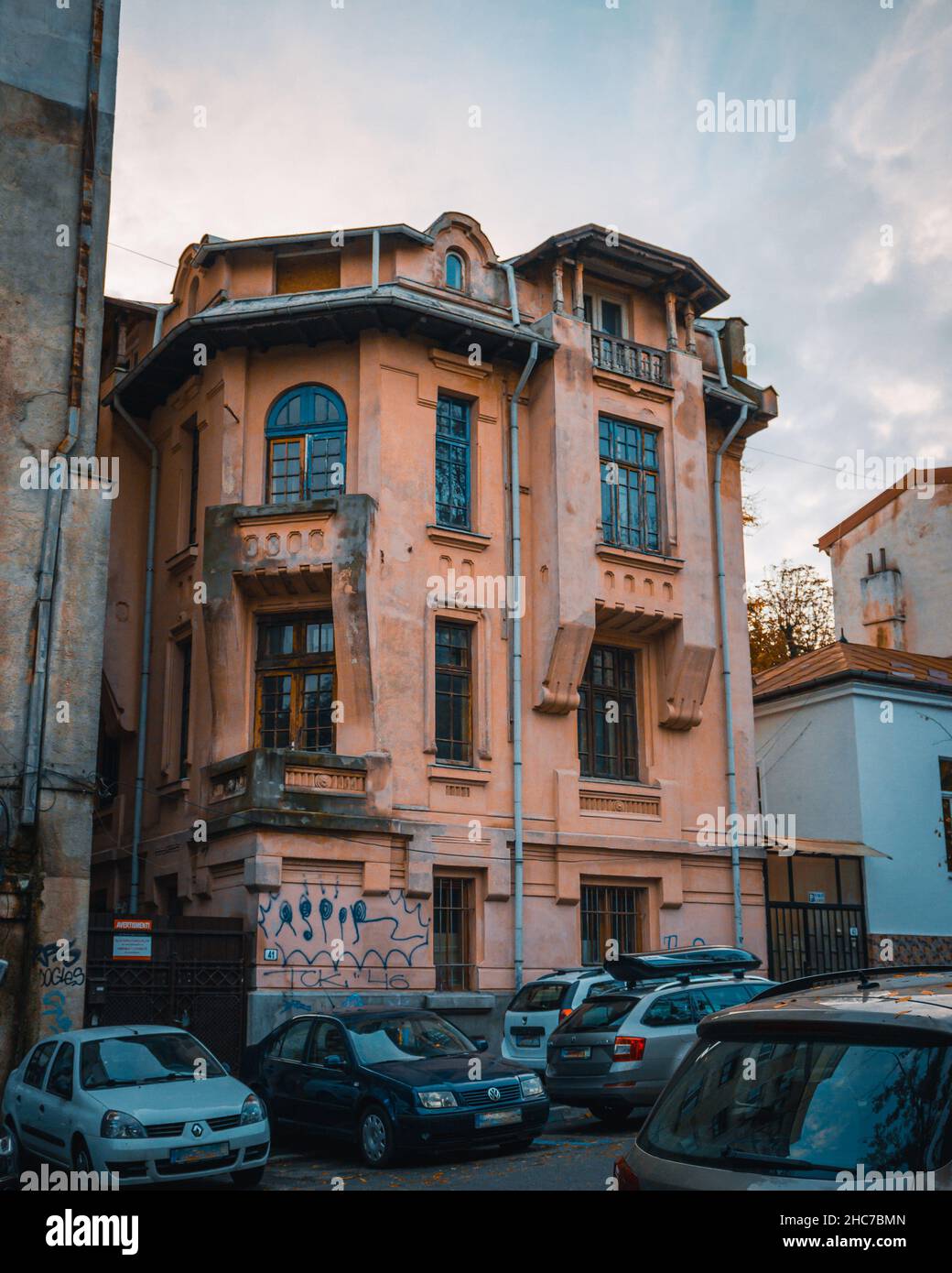 Old building in the streets with a beautiful color in Bucharest Stock ...