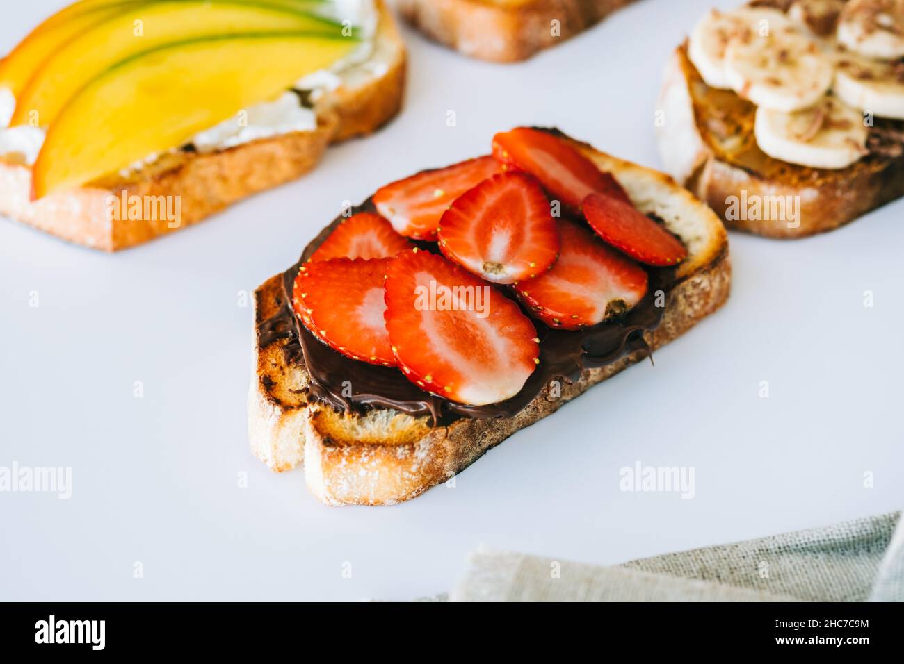 Delicious fruit toasts mix for breakfast, lunch or snack. Healthy food ...