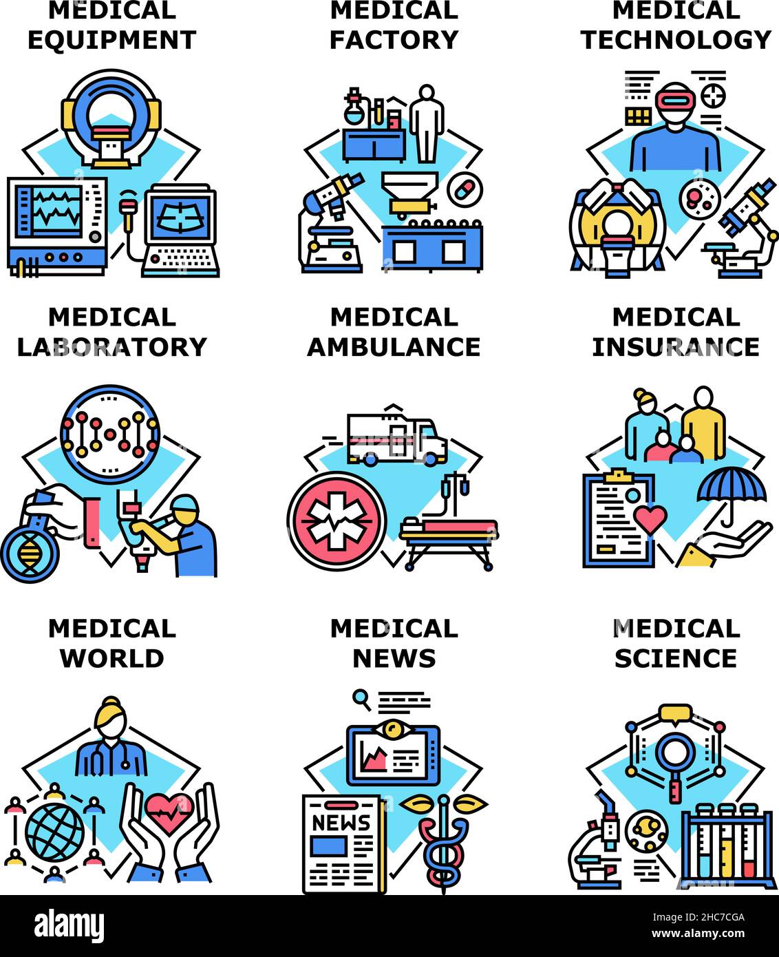 Medical Technology Set Icons Vector Illustrations Stock Vector Image ...