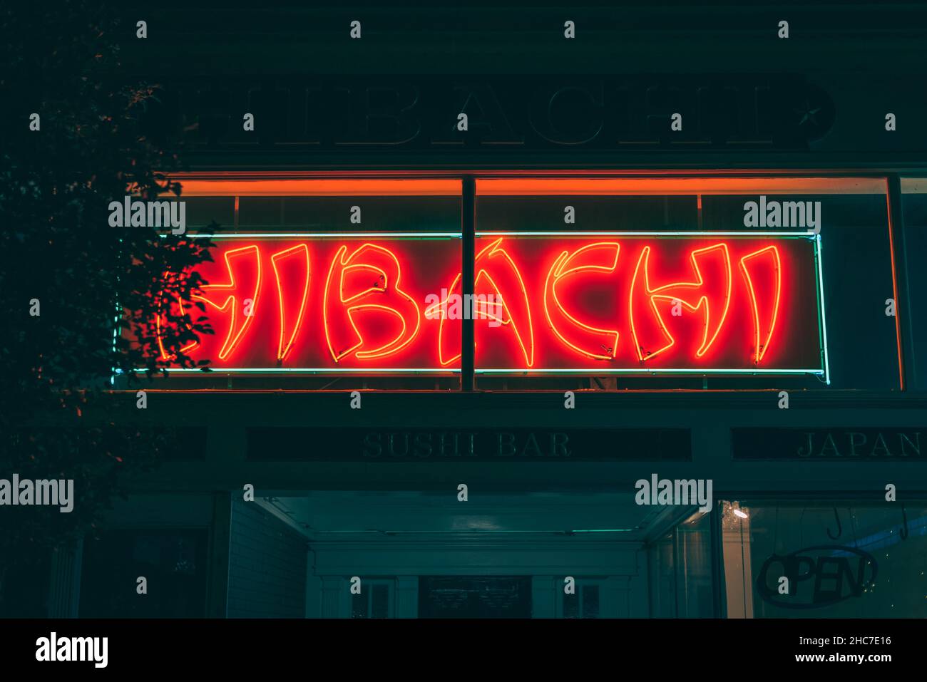 Hibachi neon sign at night in Huntington, West Virginia Stock Photo - Alamy