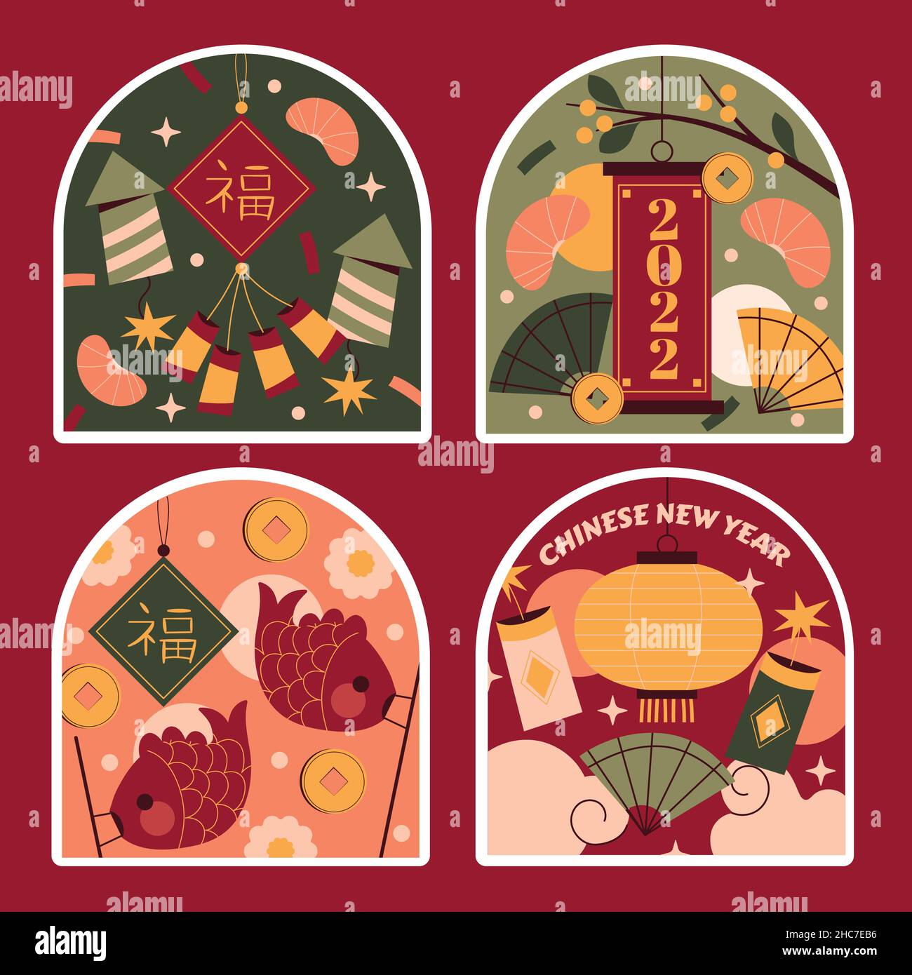 chinese new year stickers collection abstract design vector ...